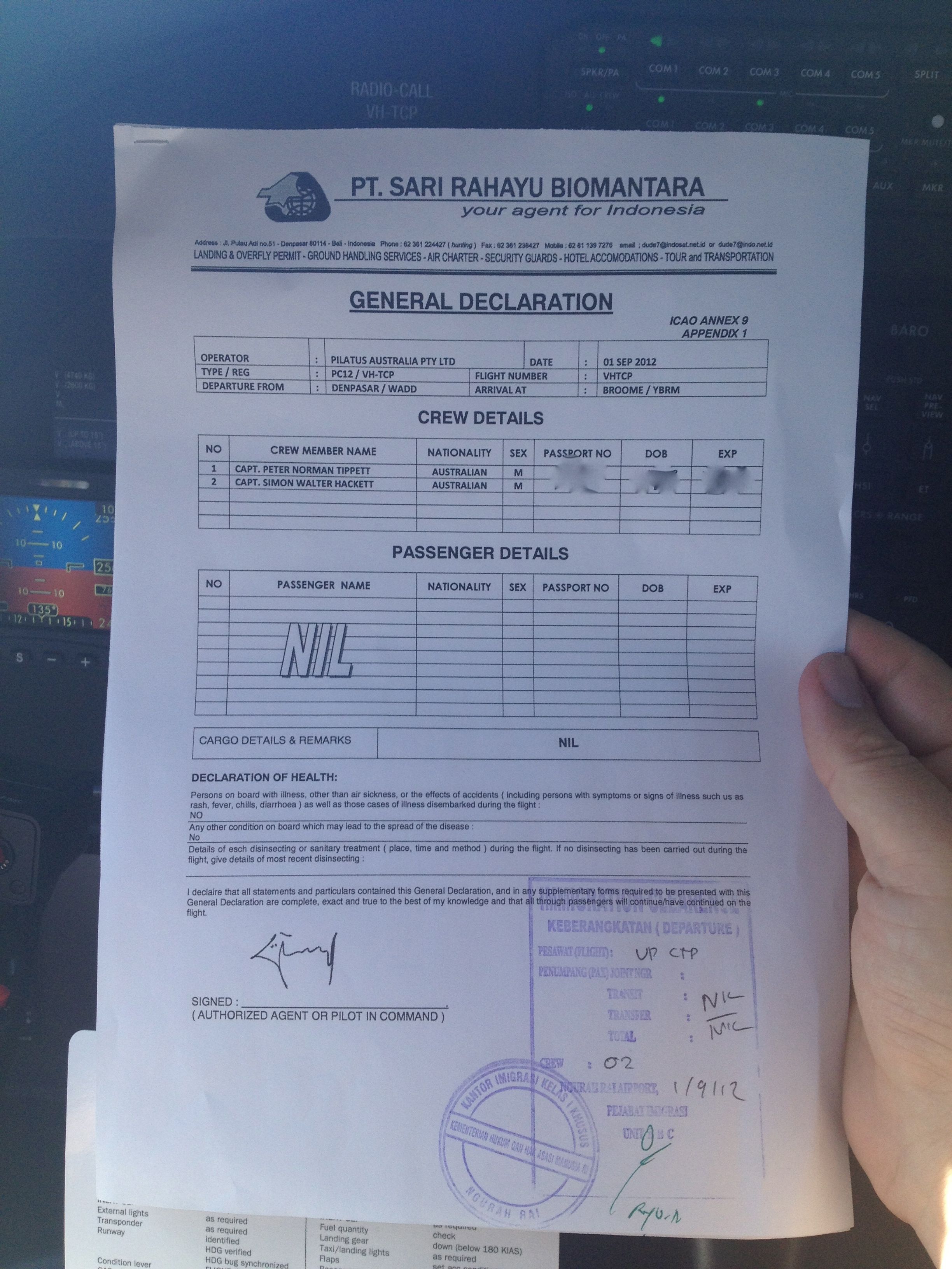 General Declaration – one of these is needed in each new arrival port ...